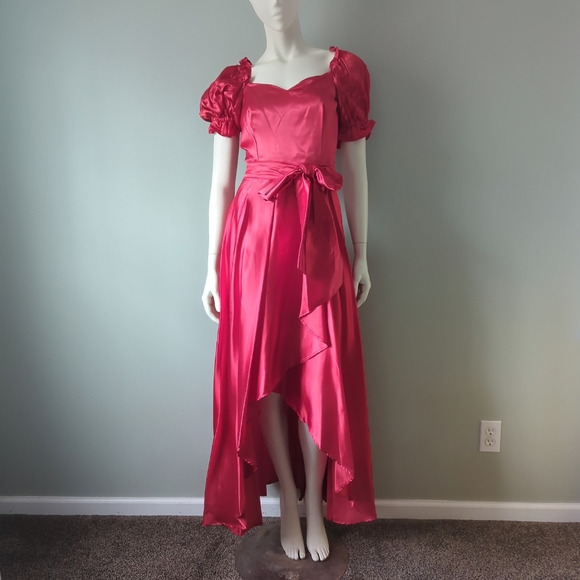 Vintage | Dresses | Rare Vintage 7s Red Satin Sweetheart Neckline High ...